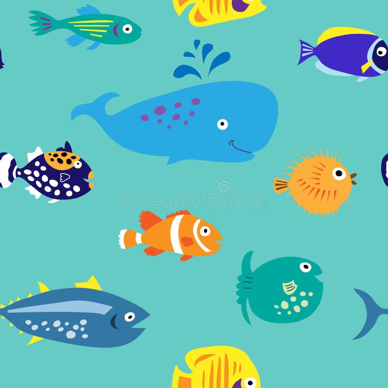 Seamless Pattern with Bare Marine Tropical Fish Stock Vector ...