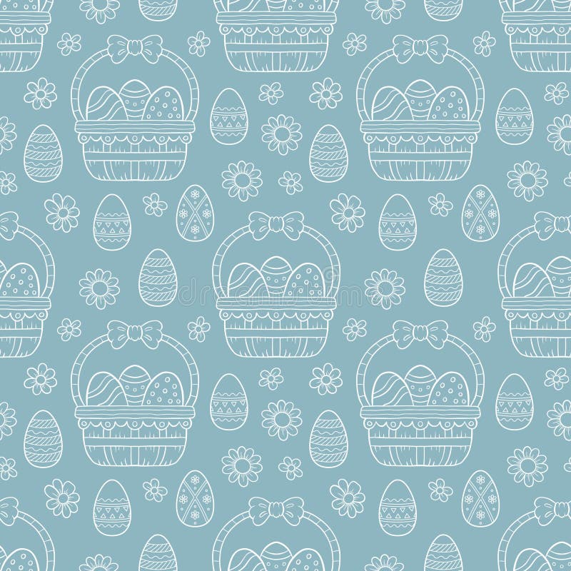 Seamless Pattern with Basket and Eggs Stock Vector - Illustration of ...