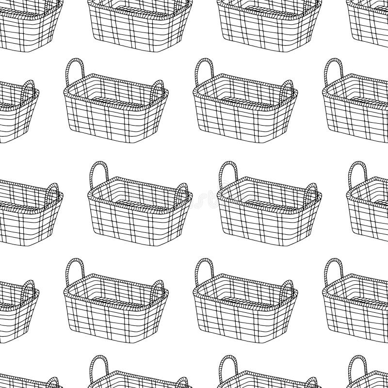 Seamless Pattern with Basket Hand Drawing Line, Black and White Image ...
