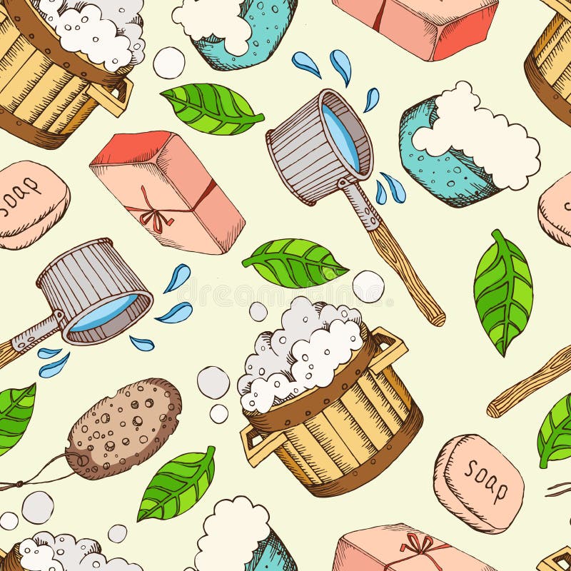 Seamless Pattern with Bath Accessories Collection Background Design ...