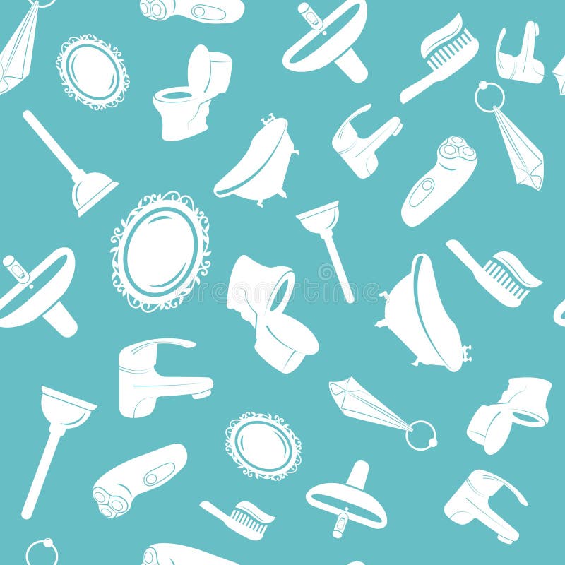 Seamless Pattern of Bathroom in Blue Color Stock Vector - Illustration ...