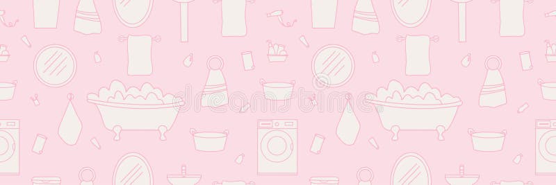 Seamless Pattern with Bathtub, Washing Machine and Bath Accessories ...