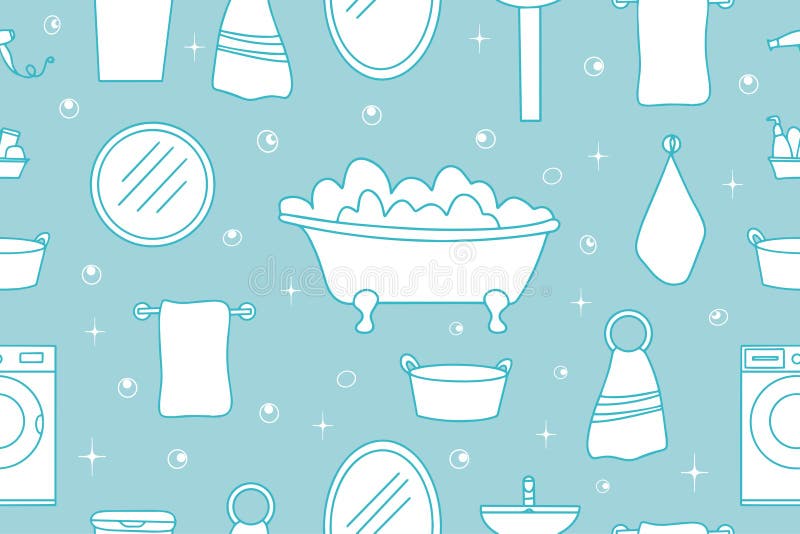 Seamless Pattern with Bathtub, Washing Machine and Bath Accessories ...