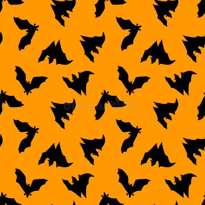 Seamless Pattern of Bats.Silhouette of Black Bats on an Orange ...