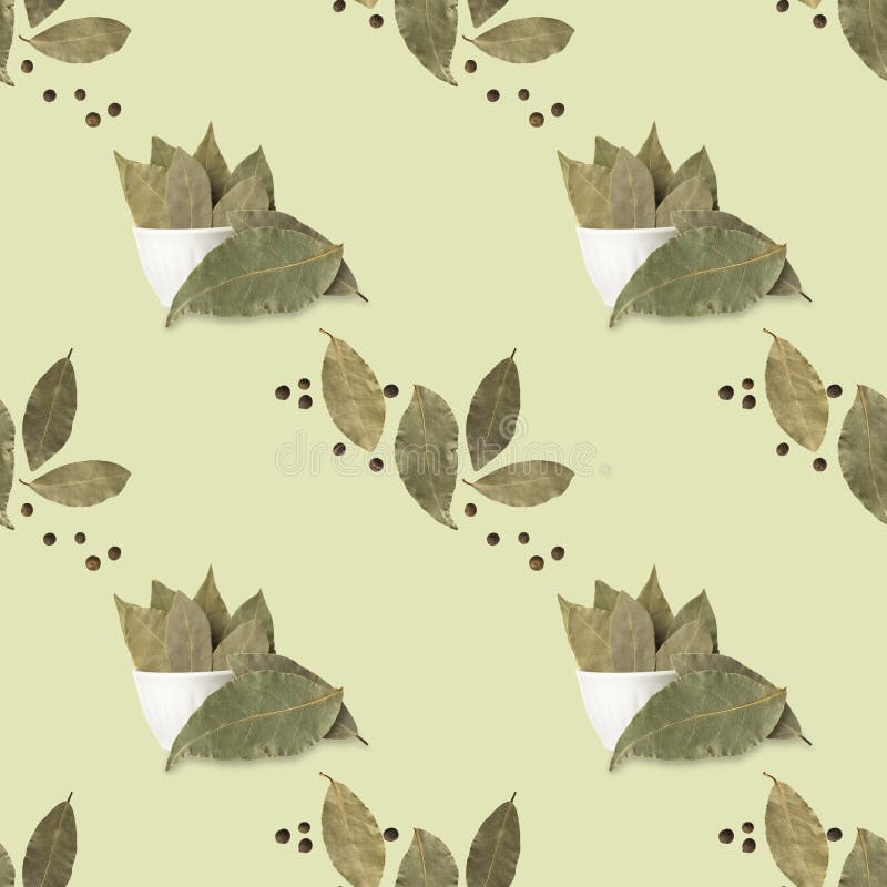 Seamless Pattern with Bay Leaf and Allspice Stock Image - Image of ...