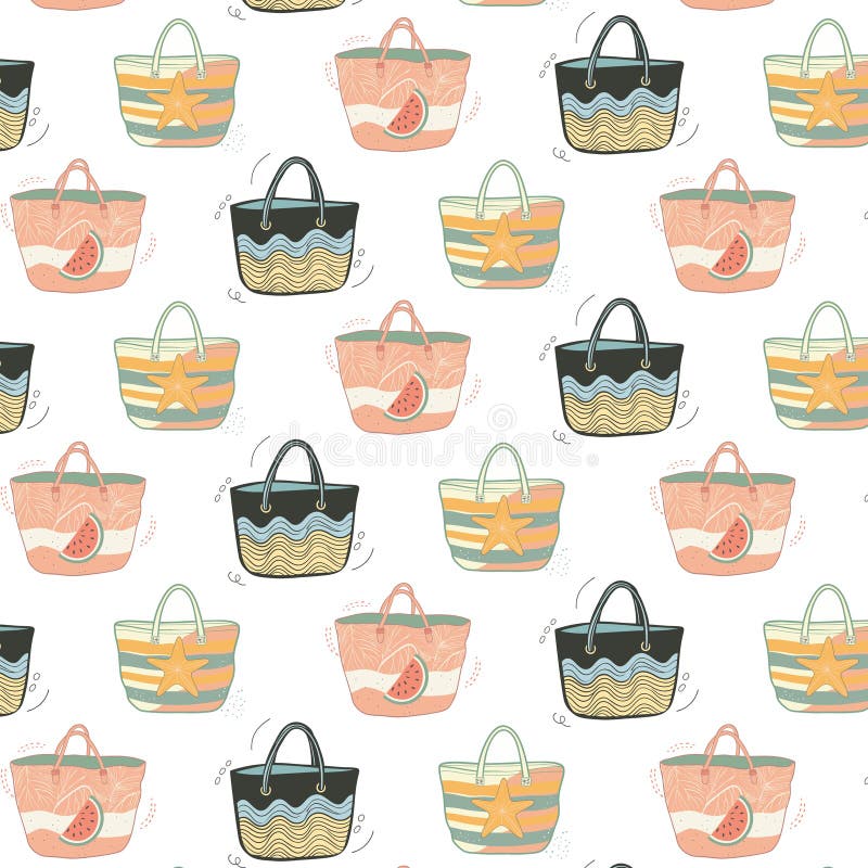 Seamless Pattern of Beach Bags with a Large Starfish on a Striped ...