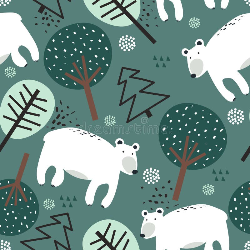 Colorful Seamless Pattern, Bears, Fir Trees and Trees. Decorative Cute ...