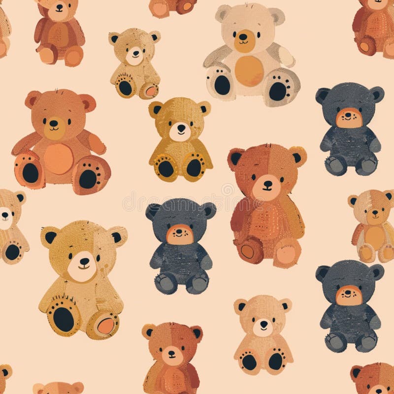 Seamless Pattern of Bears on Peach Background. Abstract Design for ...