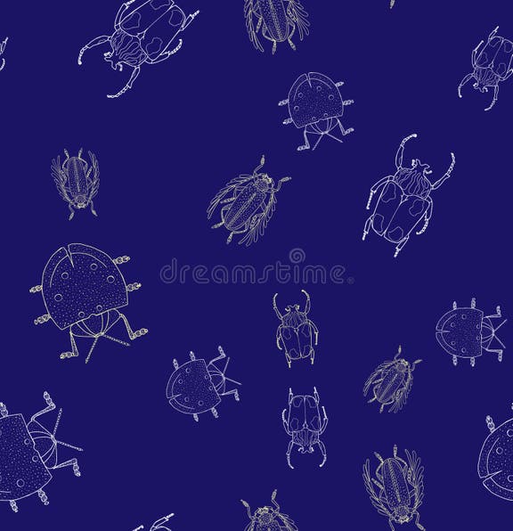 Seamless Pattern with Beatles on the Blue Background Stock Illustration ...