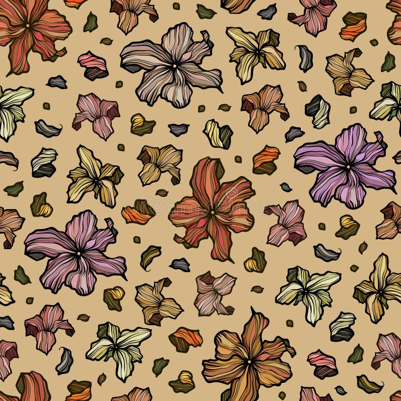 Seamless Pattern with Beautiful Abstract Outline Flowers Stock Vector ...