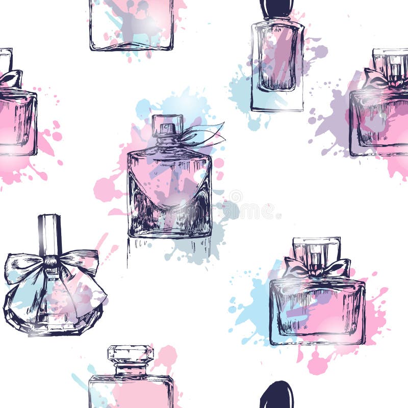 Seamless Pattern with Beautiful Bottles of Perfume. Womens Perfume ...
