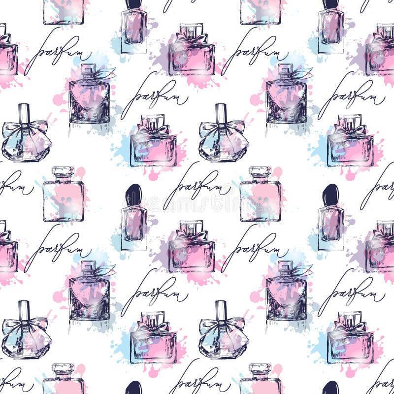 Seamless Pattern with Beautiful Bottles of Perfume. Womens Perfume ...
