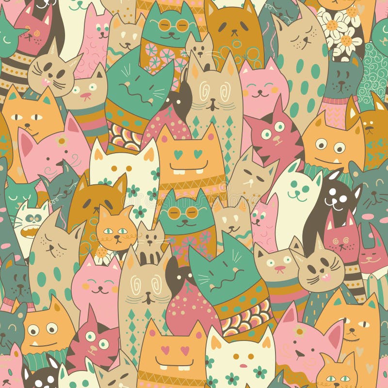 Seamless Pattern of Beautiful, Bright Cats. Perfect for Wallpapers ...