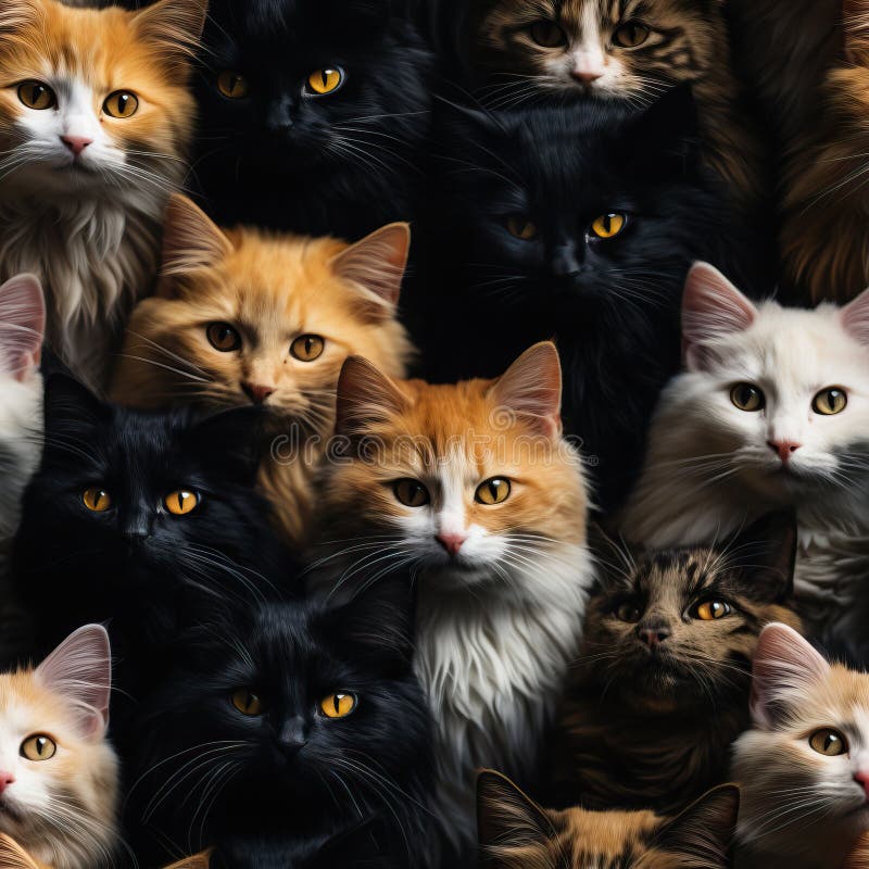 Seamless Pattern with Beautiful Cats Stock Illustration - Illustration ...