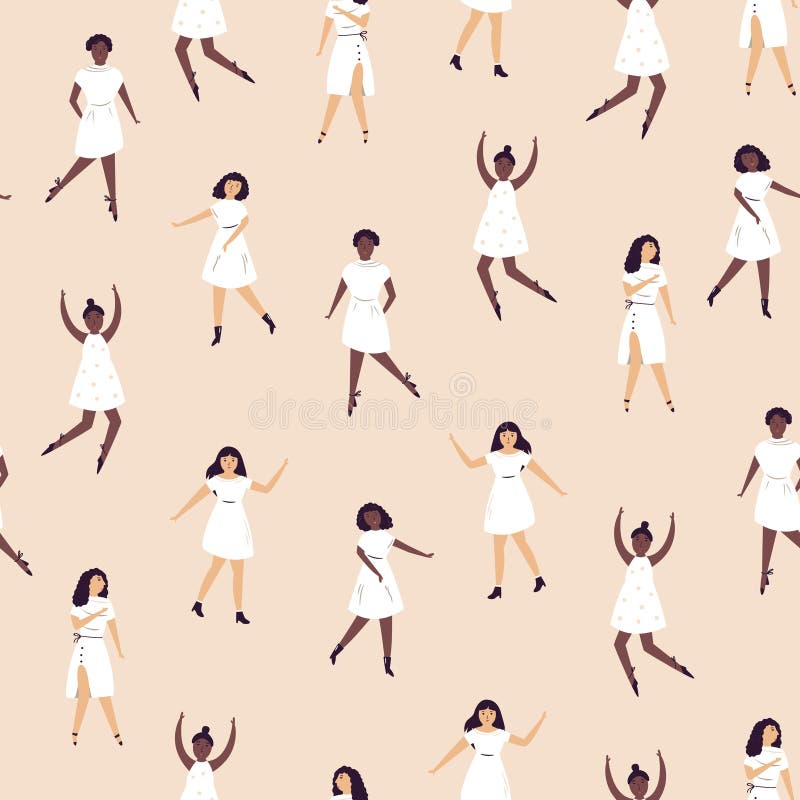 Seamless Pattern with Beautiful Dancing Woman. Vector Illustration in a ...
