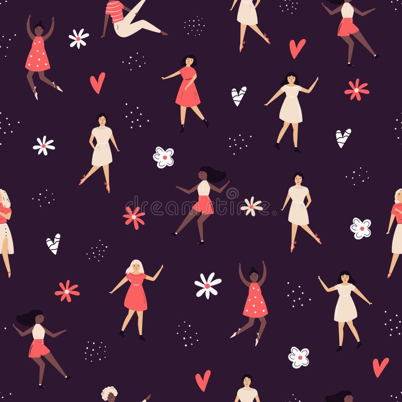 Seamless Pattern with Beautiful Dancing Woman. Vector Illustration in a ...