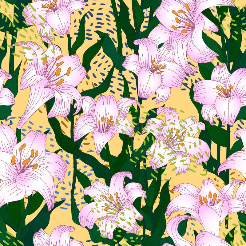 Seamless Pattern with Beautiful Lilies Stock Illustration ...