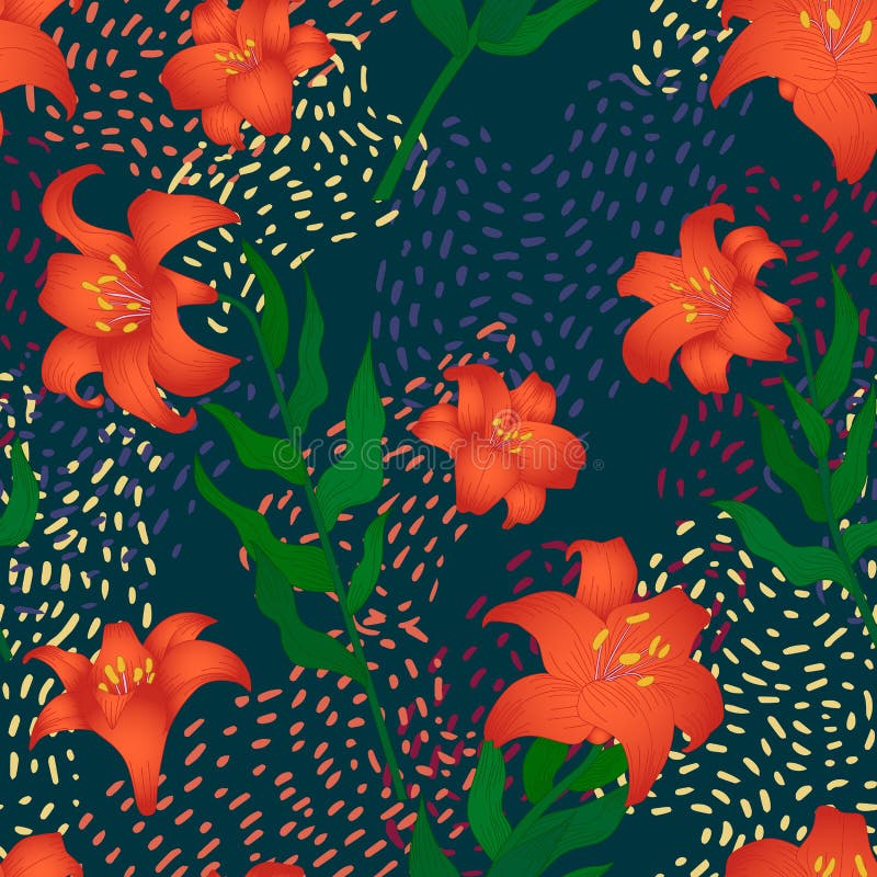Seamless Pattern with Beautiful Lilies Stock Illustration ...