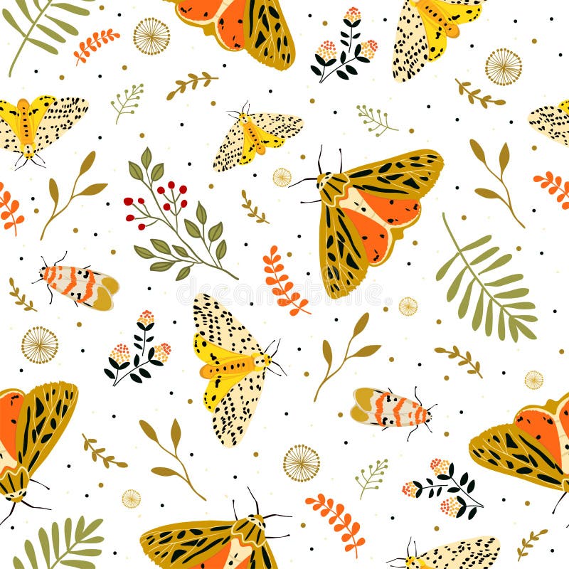 Seamless Pattern with Beautiful Moths and Night Butterfly.Vector ...