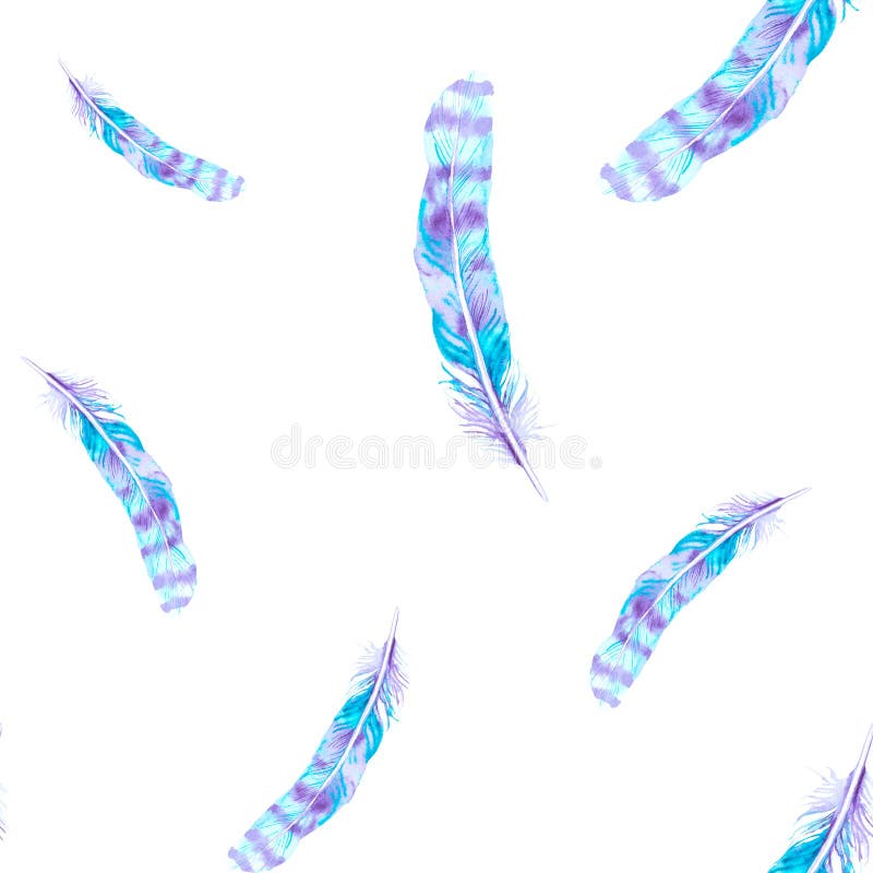 Seamless Pattern with Beautiful Multi-colored Feathers, Watercolor ...