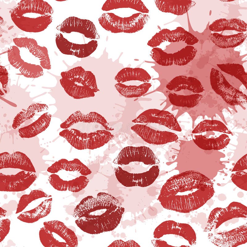 Seamless Pattern with Beautiful Red Colors Lips Prints on Dark ...