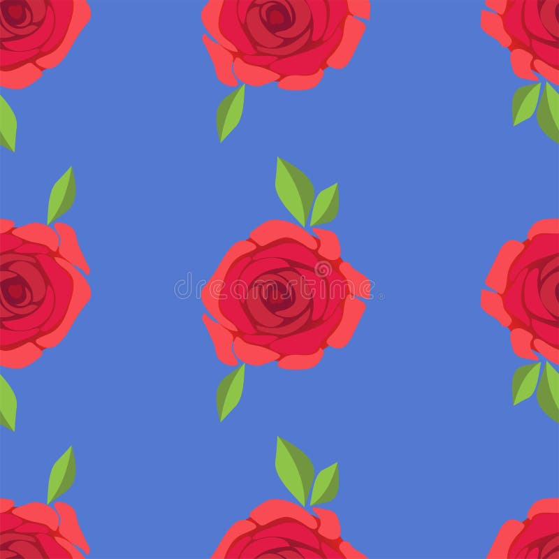 Seamless Pattern with Beautiful Roses Scattered on a Blue Background ...