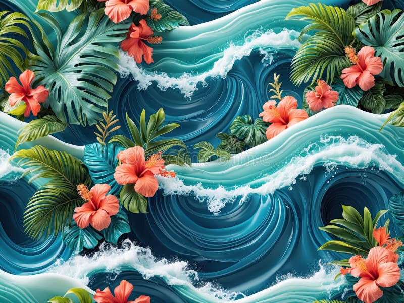 Seamless Pattern of Beautiful Sea Water Flower Stock Illustration ...