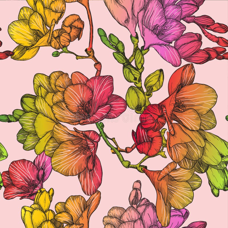 Seamless Pattern with Beautiful of Spring Freesias Stock Vector ...