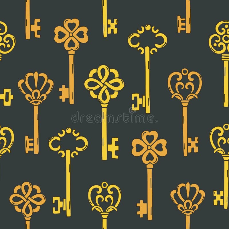 Seamless Pattern with Beautiful Vintage Key. Vector Illustration Stock ...