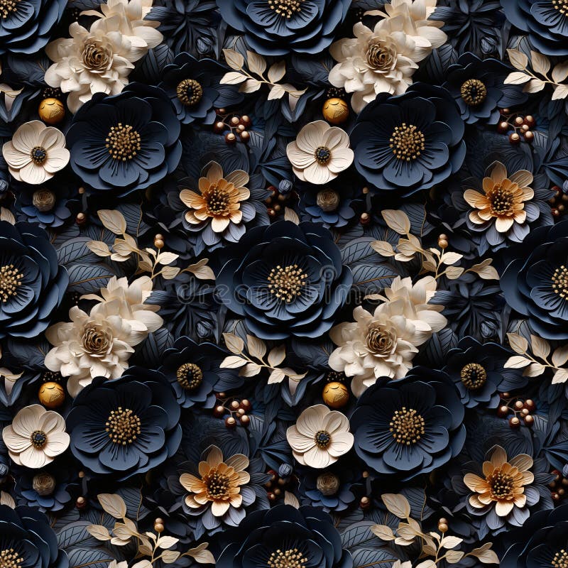 Seamless Pattern with Beautiful Volumetric Flowers. Papercut Design ...