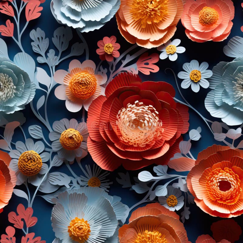 Seamless Pattern with Beautiful Volumetric Flowers. Papercut Design ...