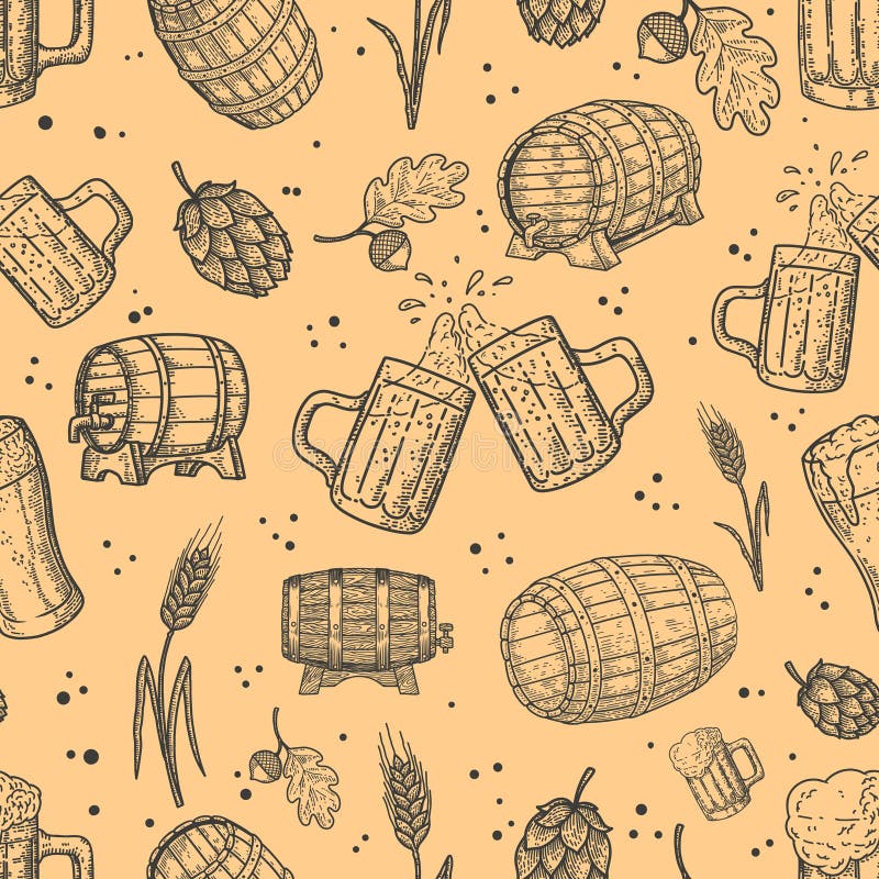 Seamless Pattern with Beer Design Elements. for Poster, Card, Banner ...