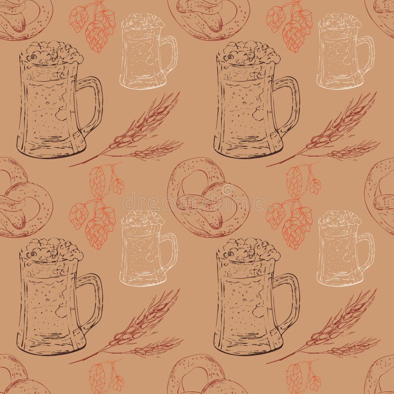 Seamless Pattern of Beer Elements , for Wrapping Paper, Wallpaper ...
