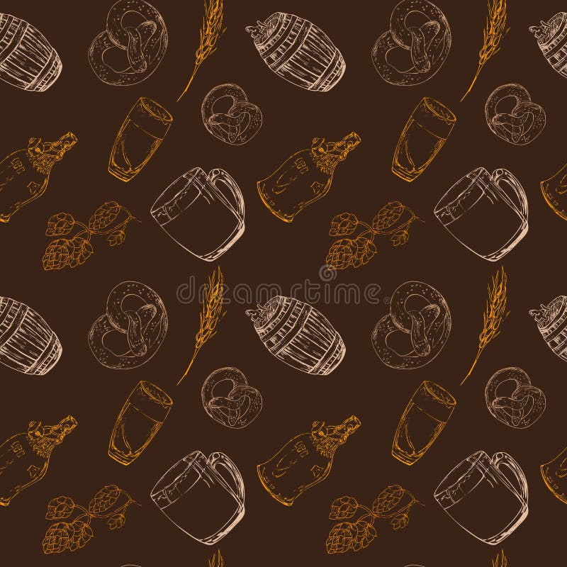 Seamless Pattern of Beer Elements , for Wrapping Paper, Wallpaper ...