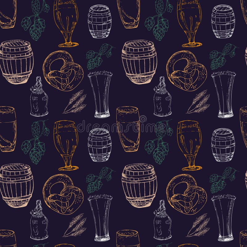 Seamless Pattern of Beer Elements , for Wrapping Paper, Wallpaper ...