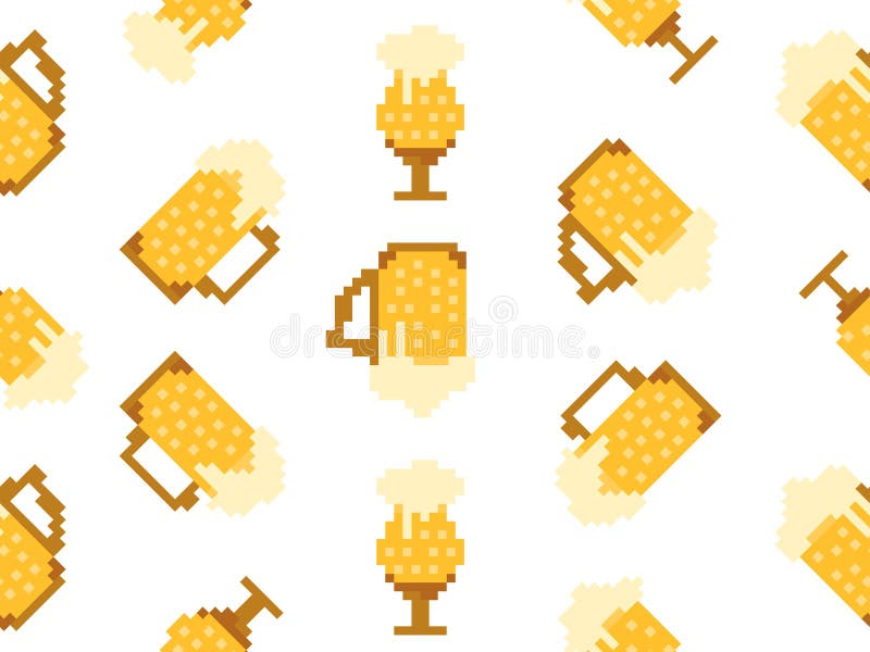 Seamless Pattern with Beer Glasses in Pixel Style. 8 Bit Beer Mug with ...