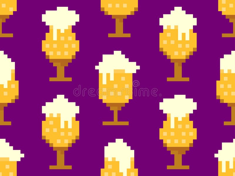 Seamless Pattern with Beer Glasses in Pixel Style. 8 Bit Beer Mug with ...