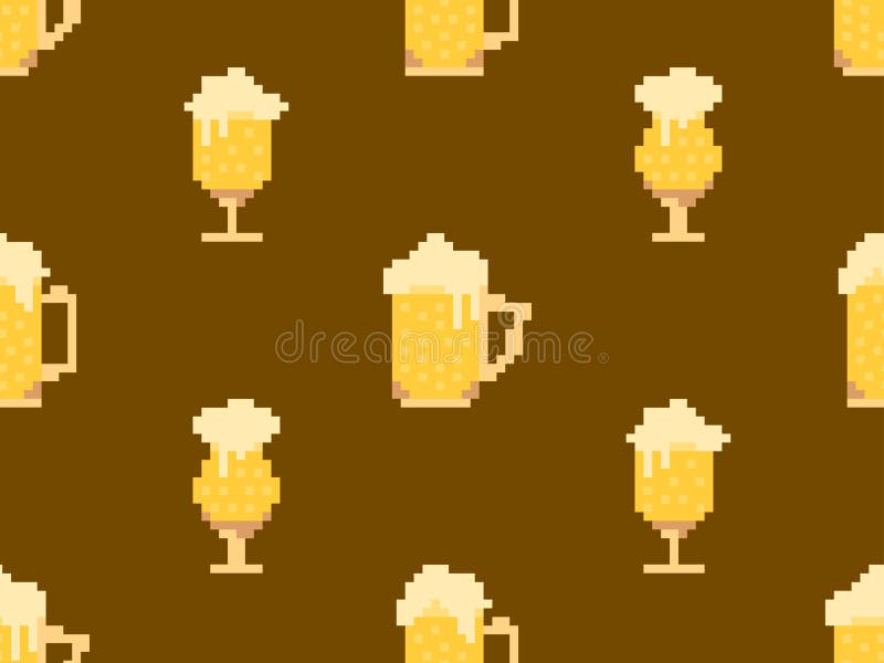 Seamless Pattern with Beer Glasses in Pixel Style. 8 Bit Beer Mug with ...