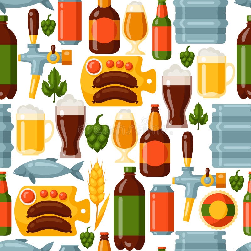 Seamless Pattern with Beer Icons and Objects Stock Vector ...
