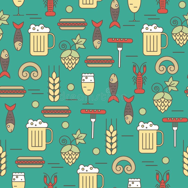 Seamless Pattern Beer and Snack Icons. Stock Vector - Illustration of ...