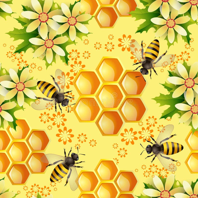 Seamless pattern with bees stock illustration. Illustration of beehive ...