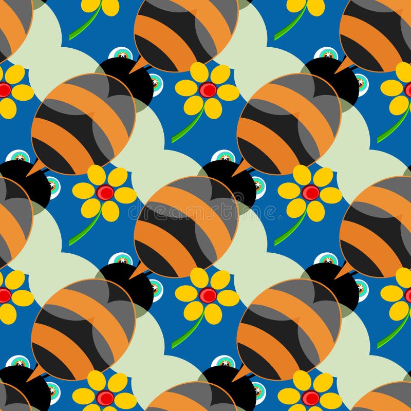 Seamless Pattern with Bees in Blue Background Stock Vector ...
