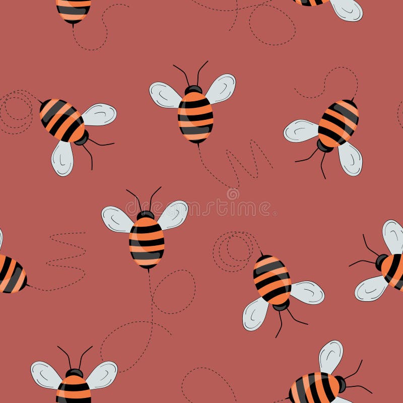 Seamless Pattern with Bees on Color Background. Small Wasp. Vector ...