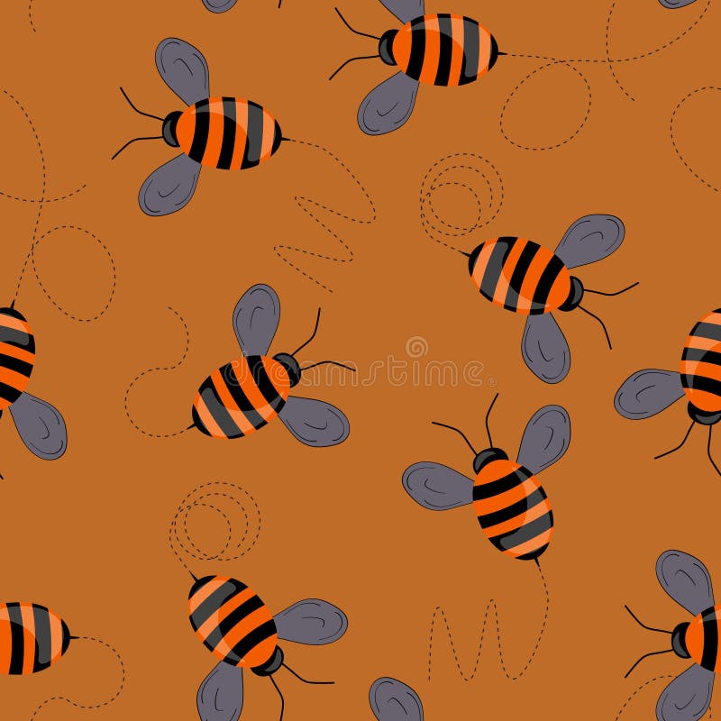 Seamless Pattern with Bees on Color Background. Small Wasp. Vector ...