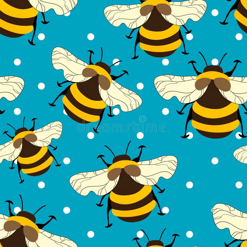 Seamless Pattern with Bees on Color Background. Small Wasp. Vector ...