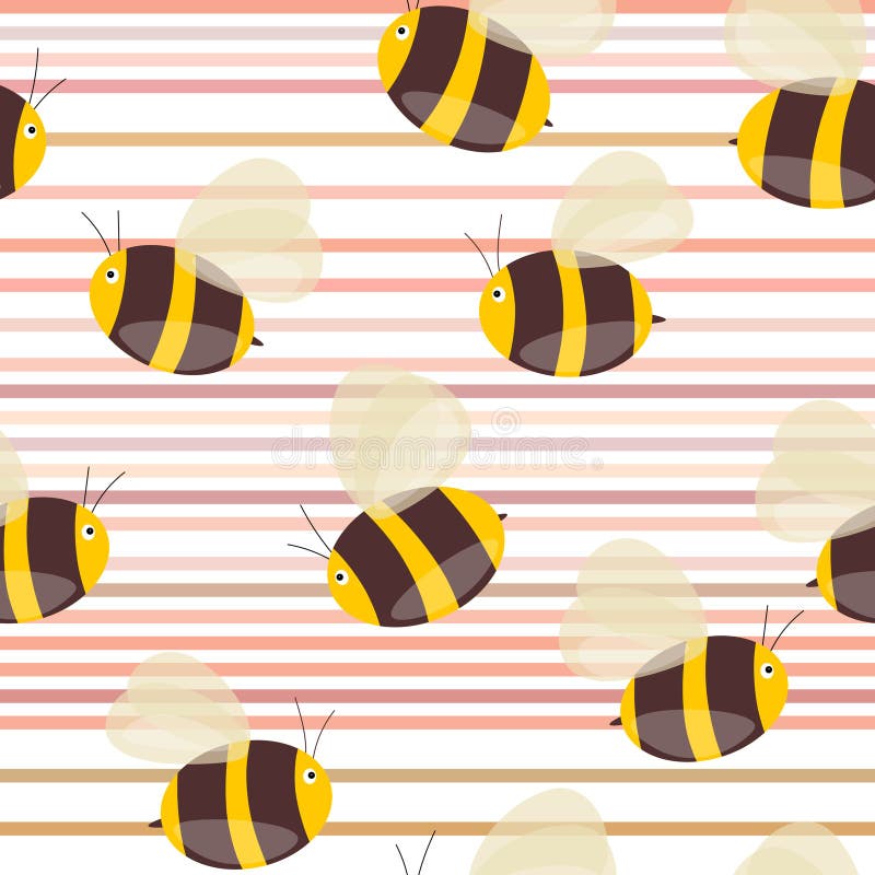 Seamless Pattern with Bees on Color Background. Small Wasp. Vector ...