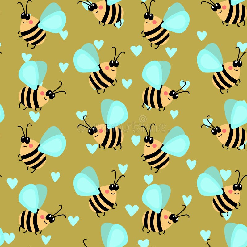 Seamless Pattern with Bees on Color Background. Small Wasp. Vector ...
