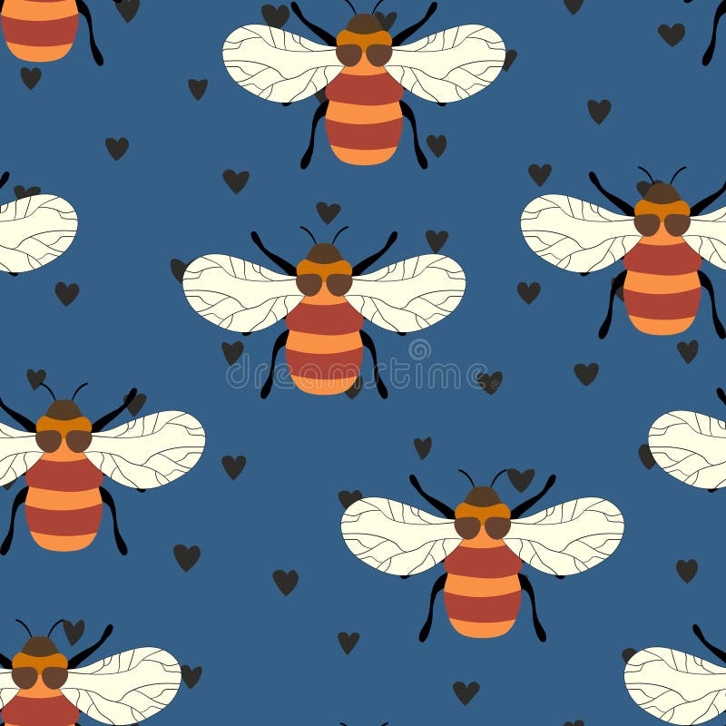 Seamless Pattern with Bees on Color Background. Small Wasp. Vector ...