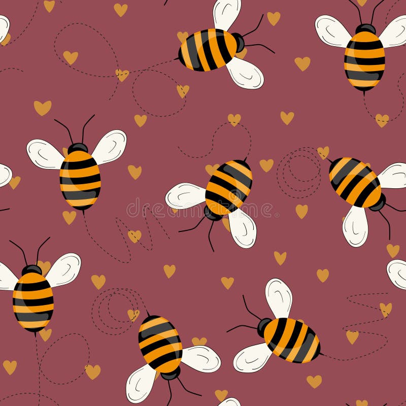 Seamless Pattern with Bees on Color Background. Small Wasp. Vector ...