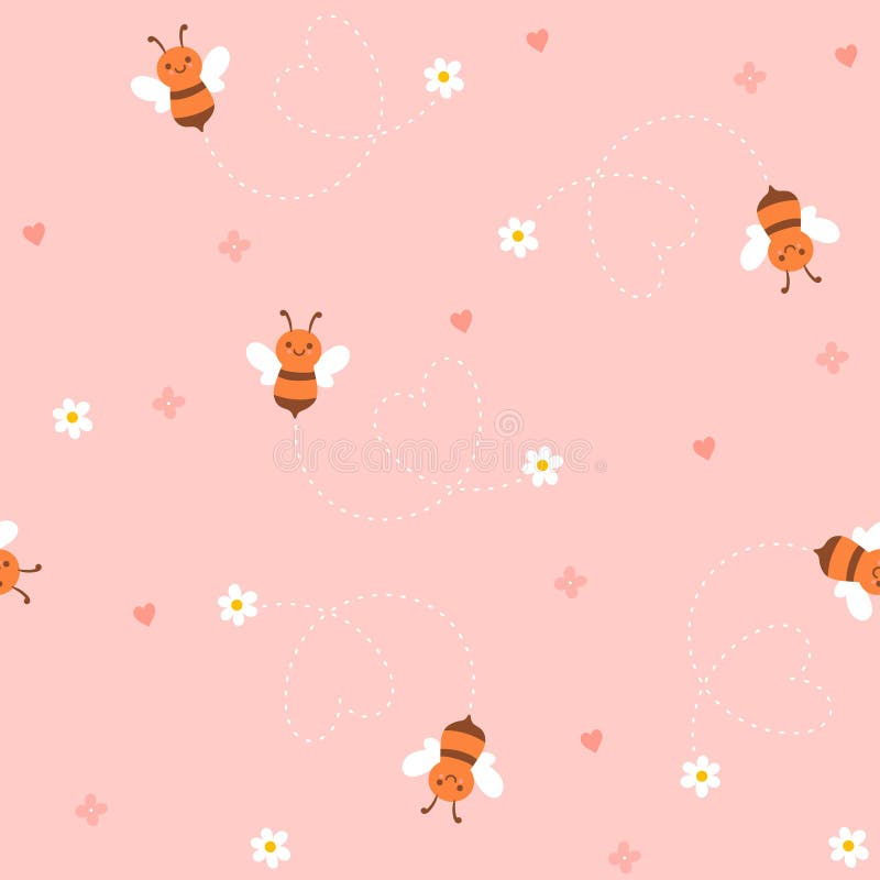 Seamless Pattern of Bees and Flowers. Vector Graphics Stock Vector - Illustration of happy ...